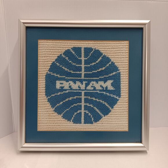 Pan Am | Art | Vintage Pan Am Airlines Framed Wall Art Embroidered ...